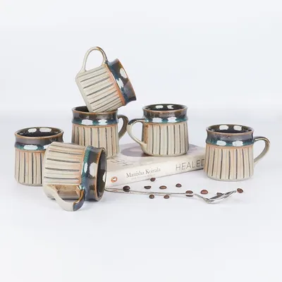 Striped Designer Ceramic Mugs Set of 6 - WallMantra